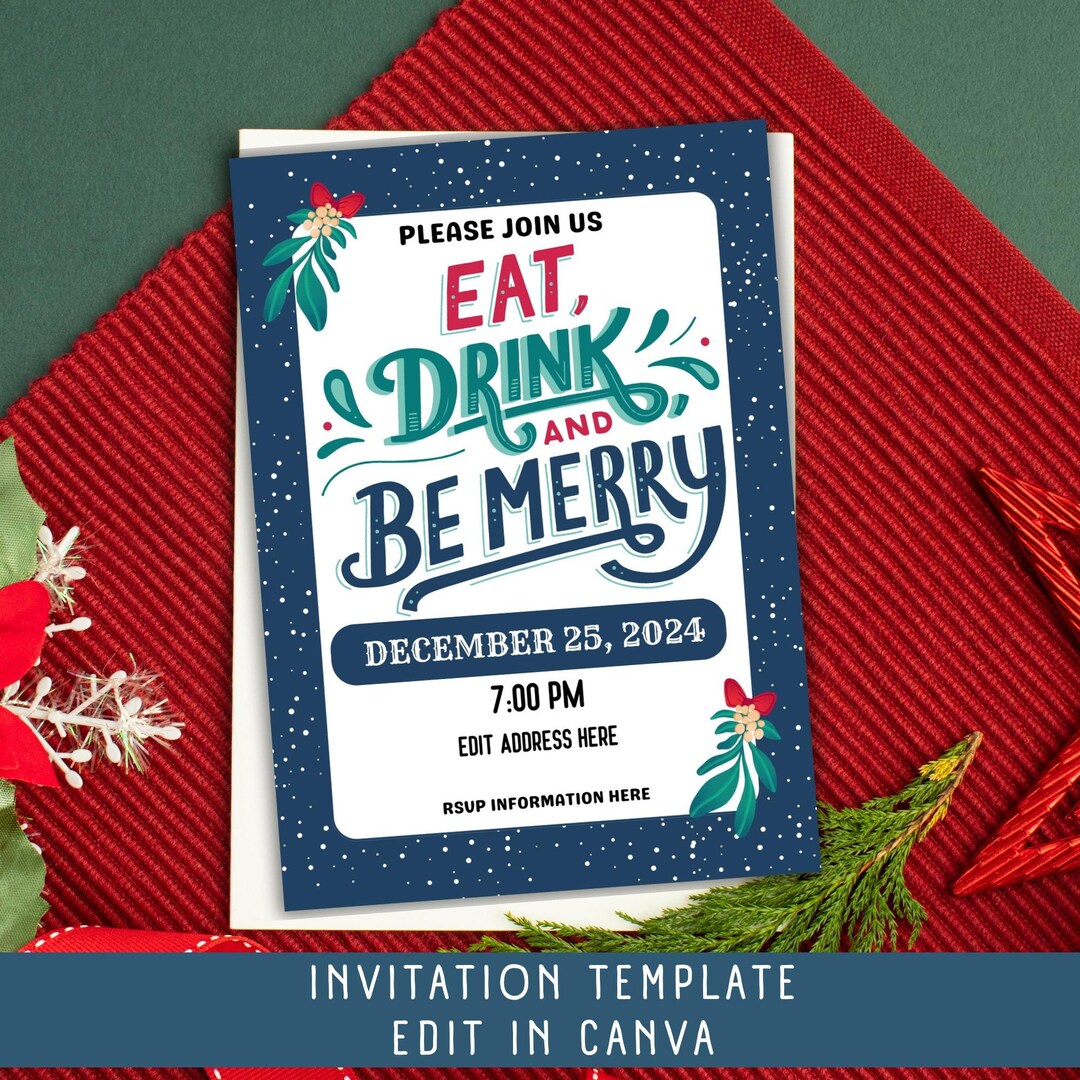 Eat Drink Be Merry Invitation: Holiday Party Template (canva) - Etsy