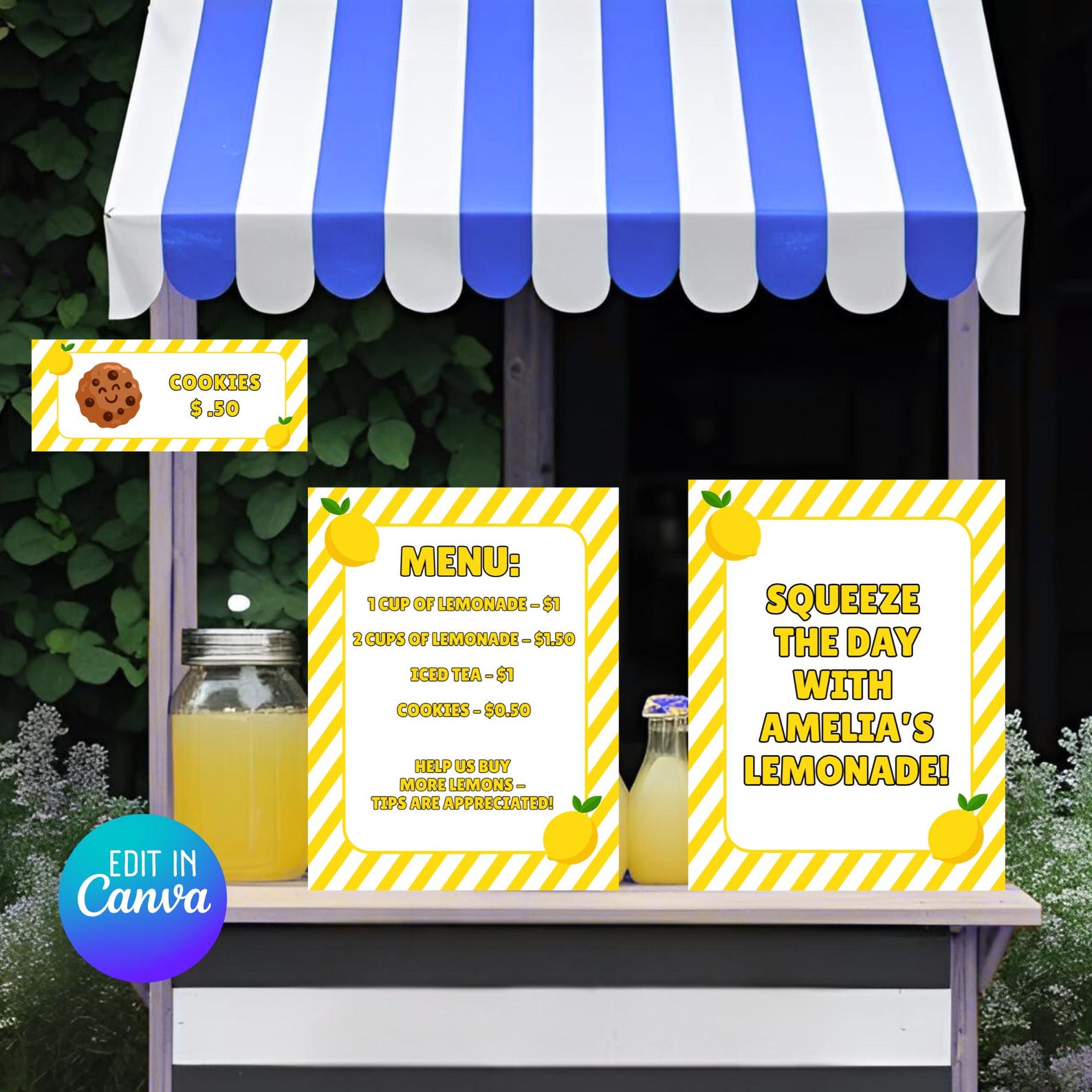 Lemonade Stand Printable Sign Kit: Editable Canva Templates (digital ...