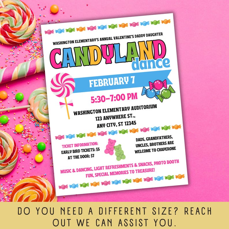 Editable Candyland Dance Flyer: Spring Fling Invitation (canva Template ...