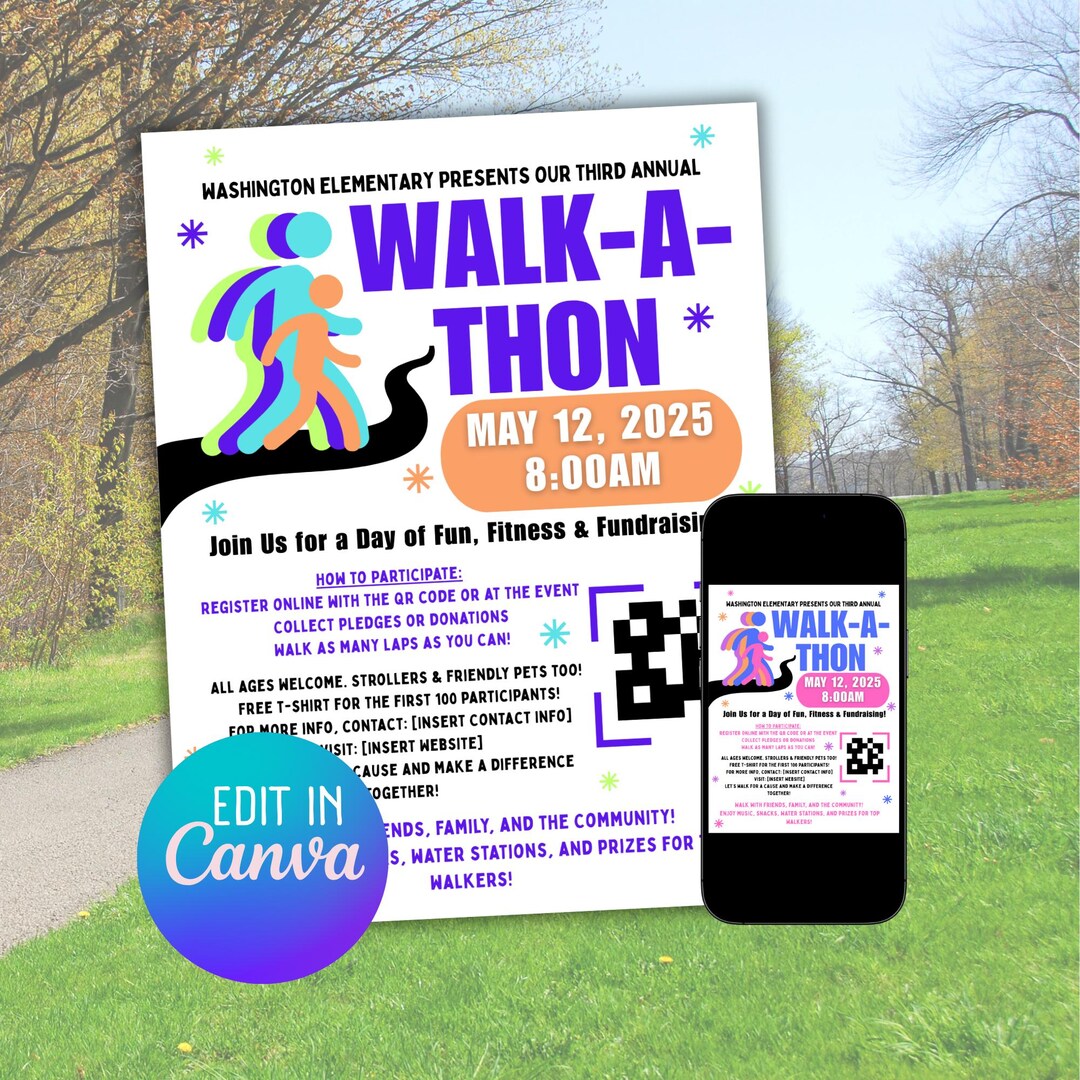 Walk-a-thon Flyer Template: Editable School Fundraiser (digital ...