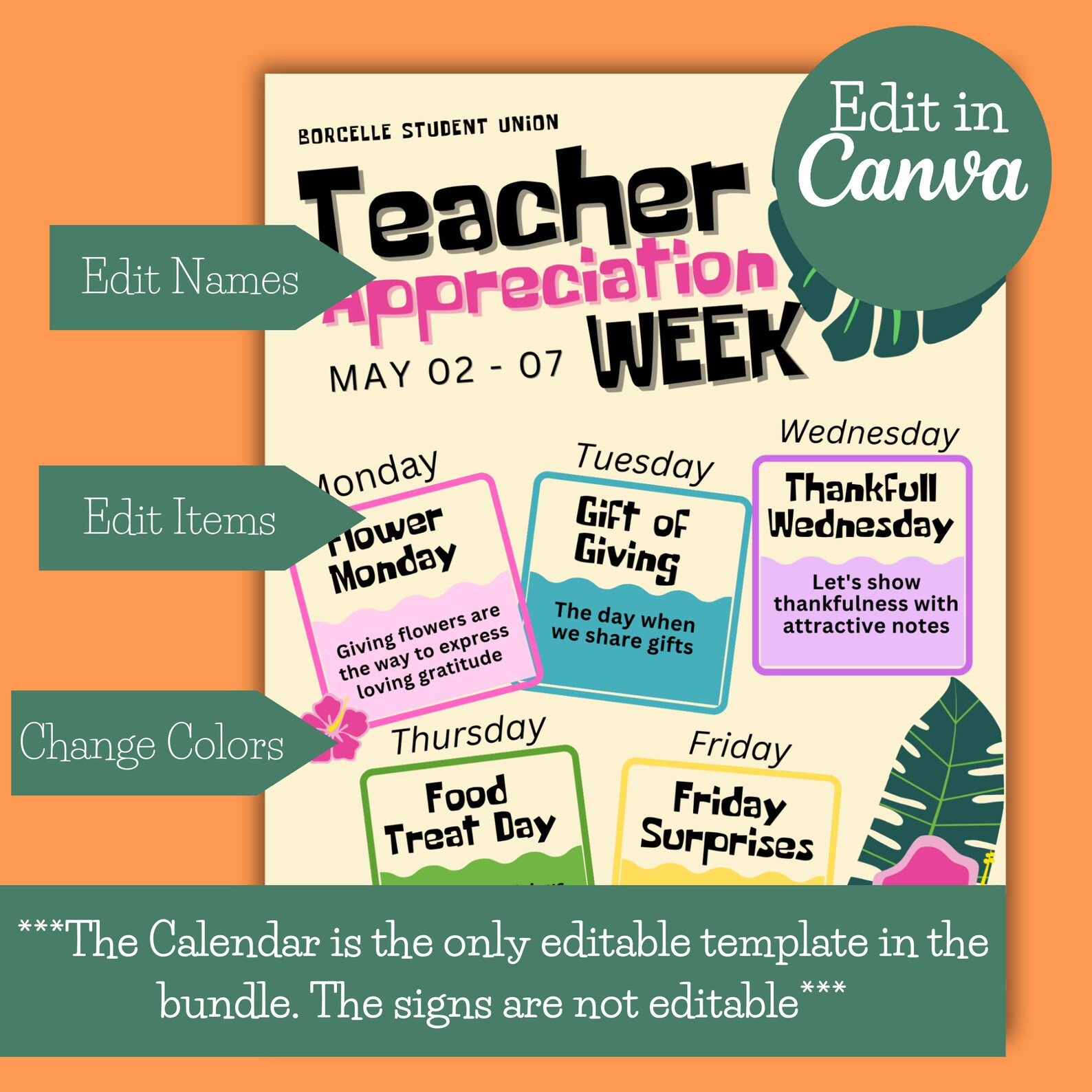 Tropical Teacher Appreciation Signs, Thank You Teacher Sign ...