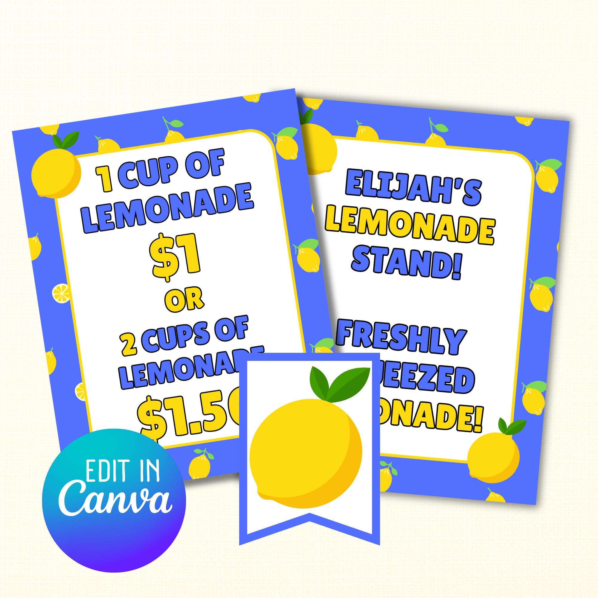 Lemonade Stand Printable Sign Kit: Editable Canva Templates (digital ...