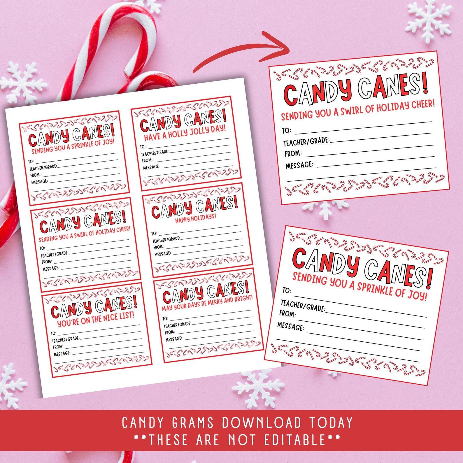 Candy Cane Gram Tags: Holiday Party Favors (digital Download) - Etsy