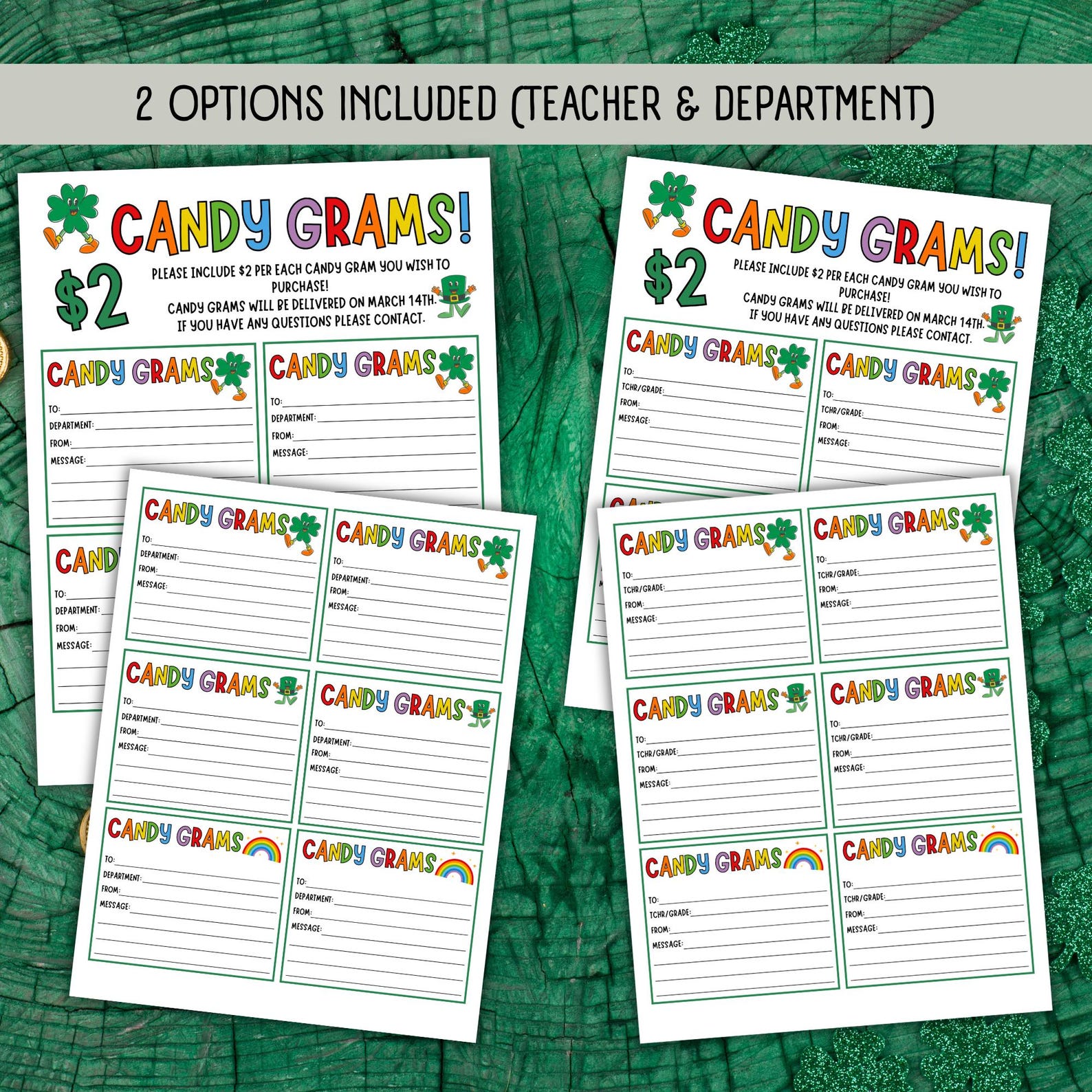 St. Patrick's Day Candy Gram Tags: Printable PTO Fundraiser (canva ...