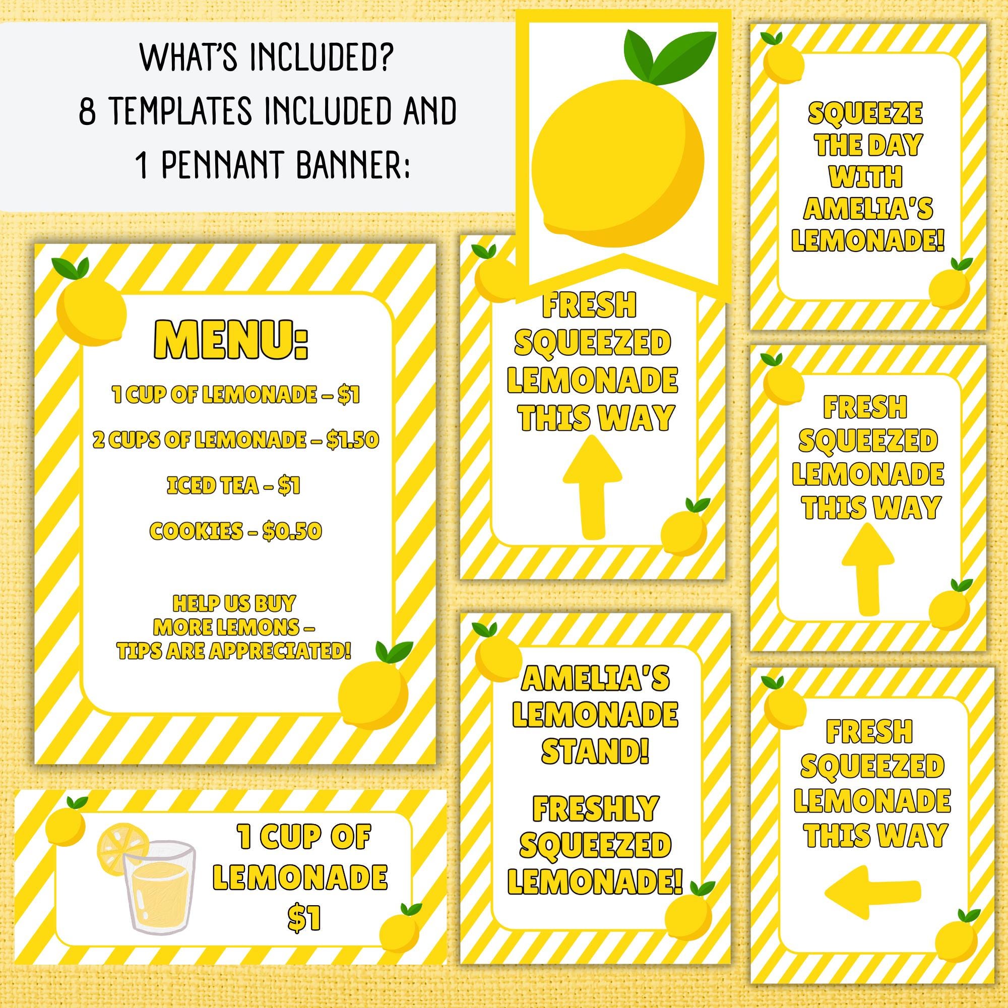 Lemonade Stand Printable Sign Kit: Editable Canva Templates (digital ...