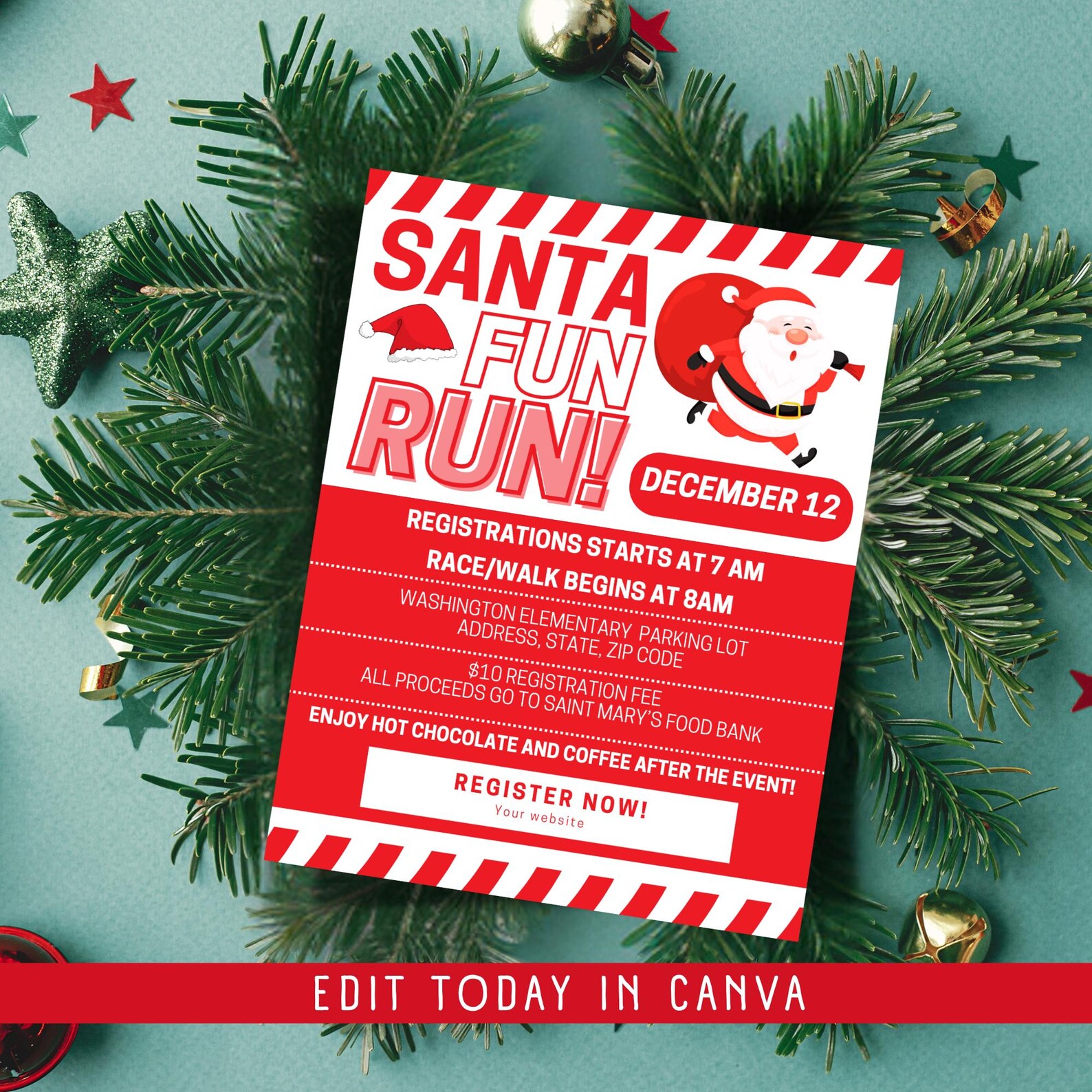 Santa Fun Run Flyer: Editable Charity Event Template (digital Download ...