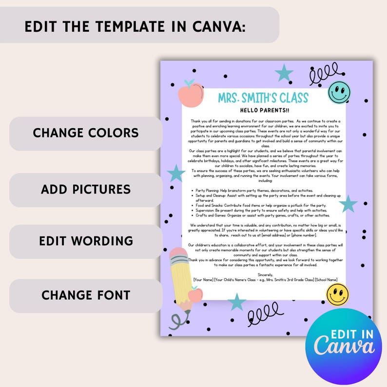 Editable Classroom Parent Bundle: Canva Templates for Volunteers - Etsy