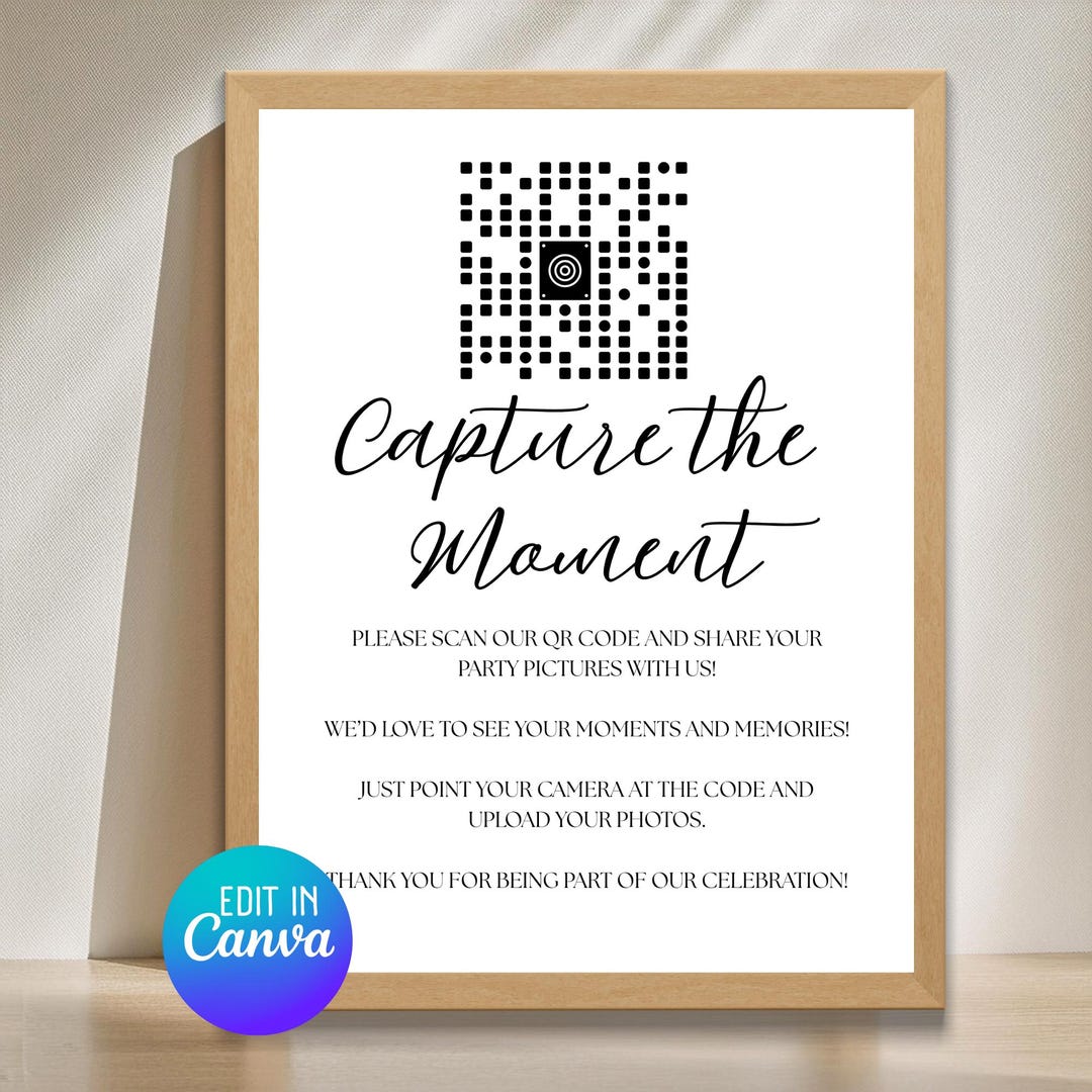 Interactive QR Code Party Sign: Photo Upload Canva Template (digital ...