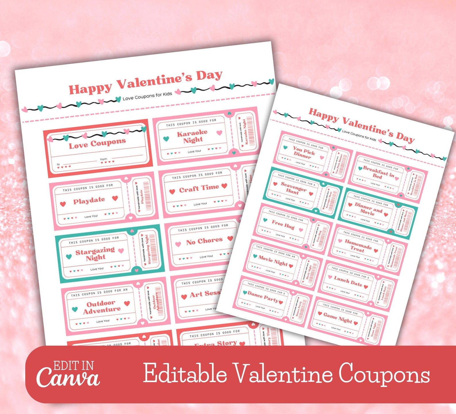 Editable Kids Valentine's Day Coupons: Printable Love Coupon Book ...