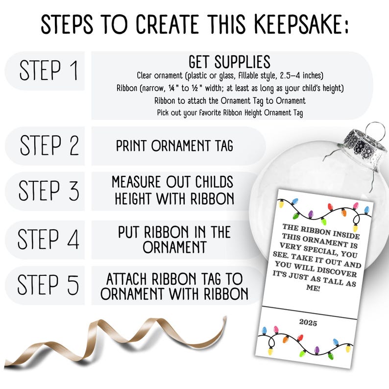 Height Tag: Ribbon Ornament Keepsake (digital Download) - Etsy
