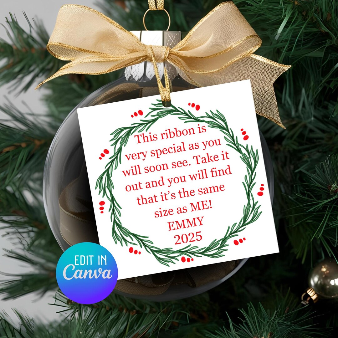 Editable Ribbon Height Christmas Ornament Tag (canva Template) - Etsy