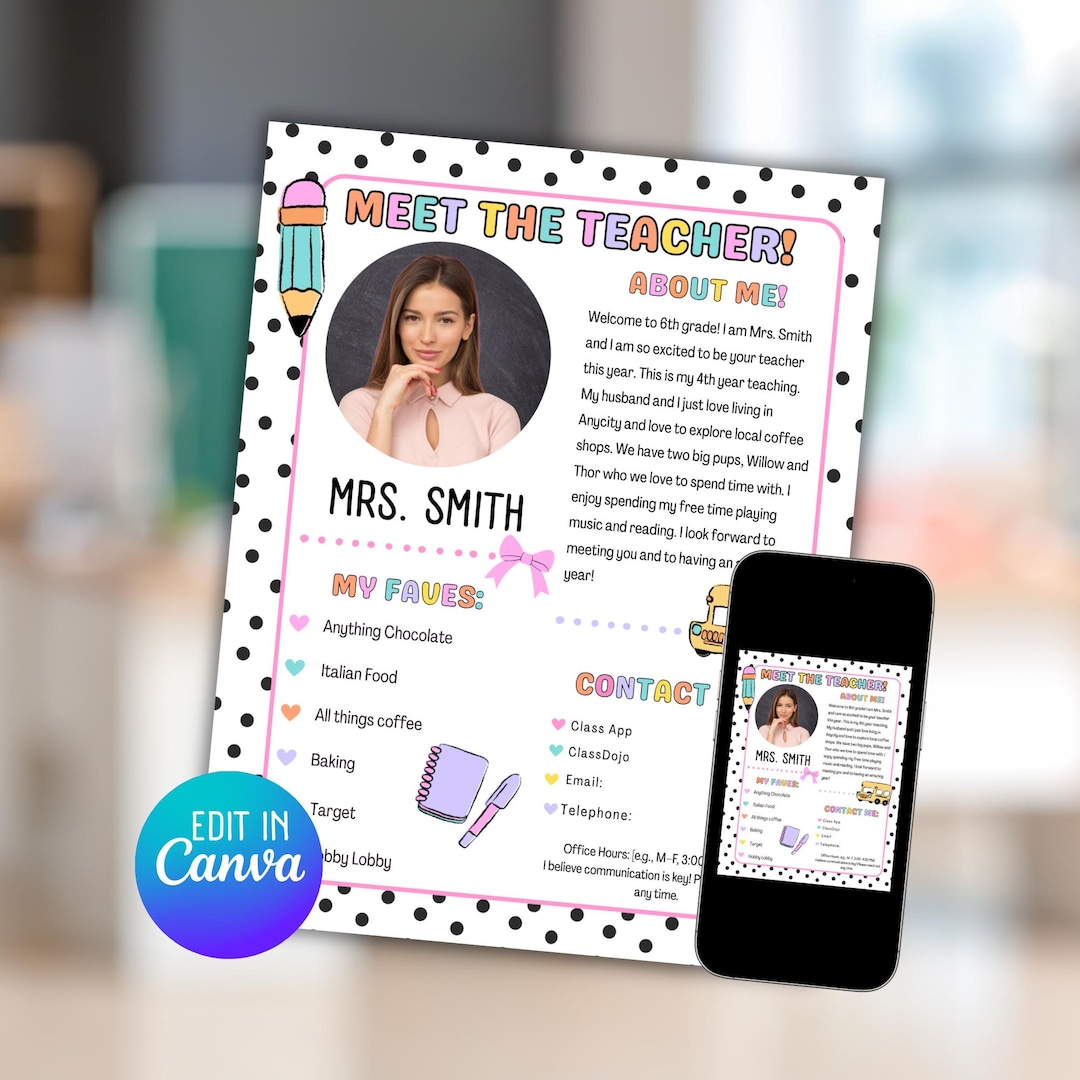 Editable Meet the Teacher Newsletter Template (canva) - Etsy