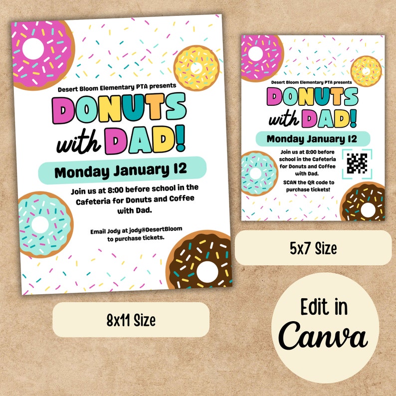 Donuts With Dad Flyer: Editable School Event Invitation (canva) - Etsy