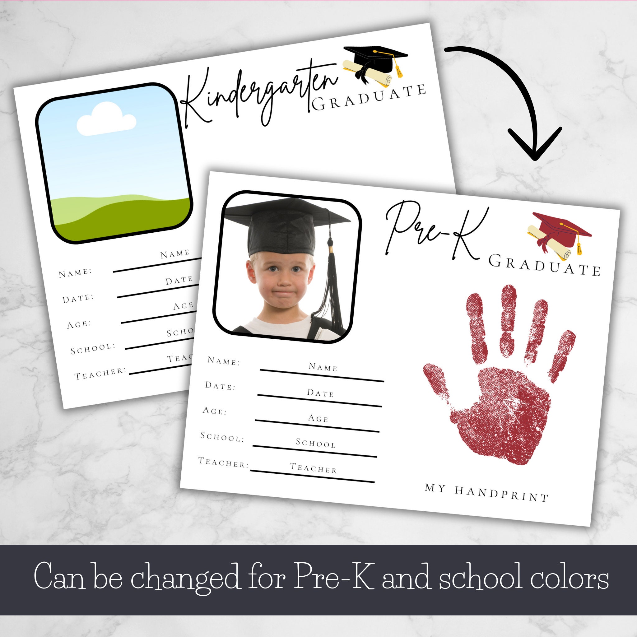 Editable Kindergarten Graduation Handprint Keepsake (digital Download ...