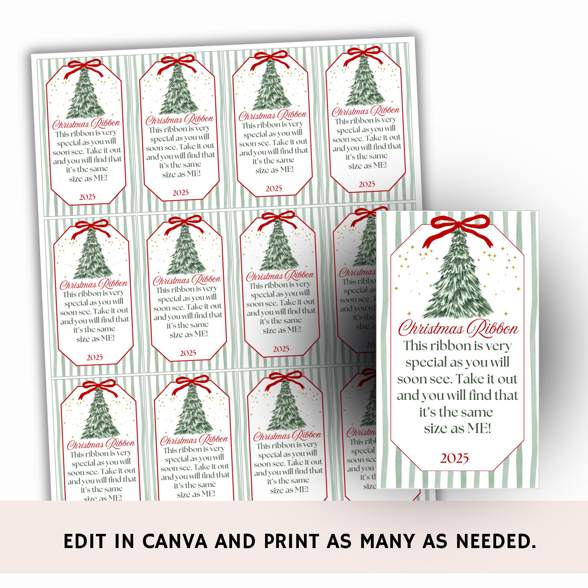 Editable Christmas Ornament Tag: Ribbon Height Keepsake (digital ...