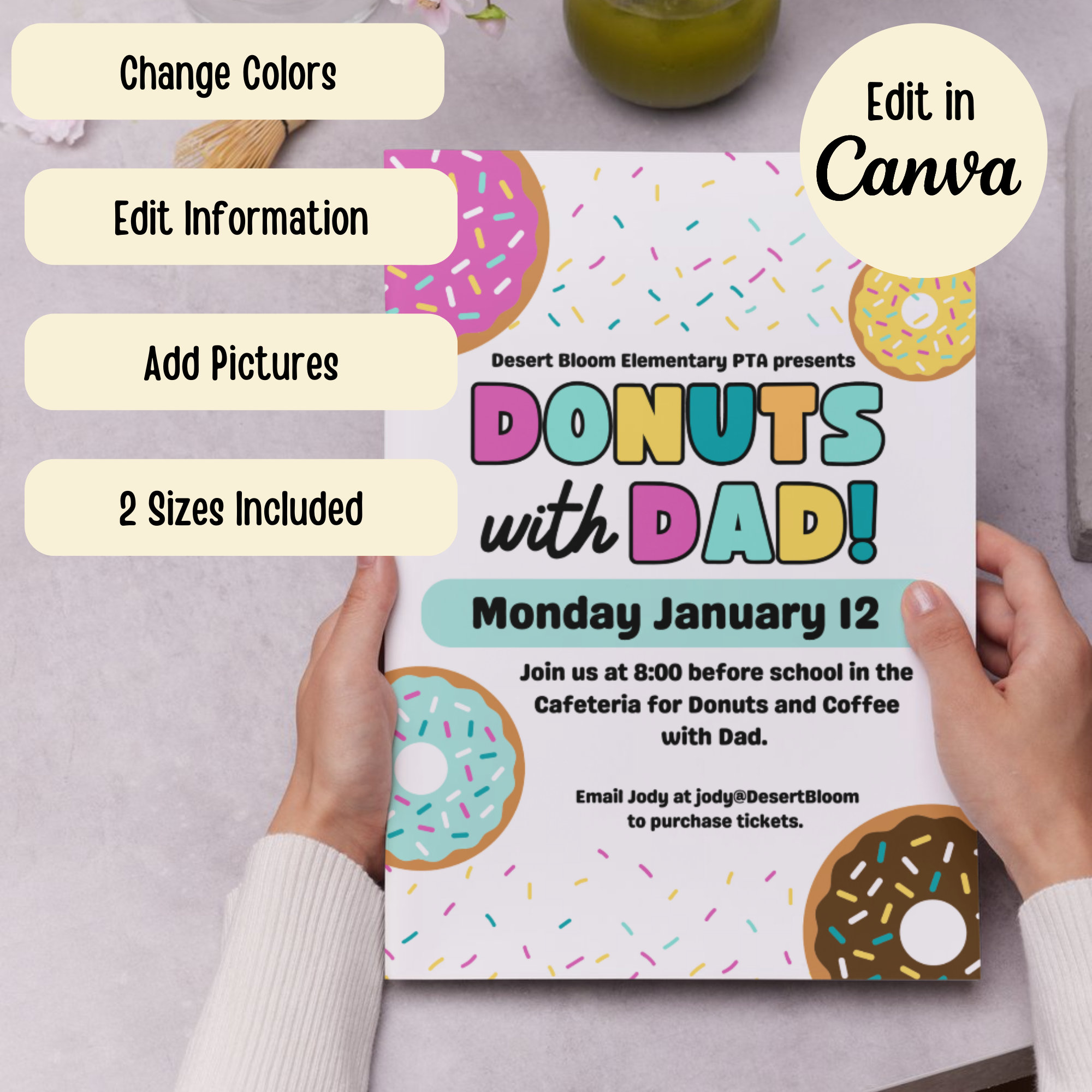 Donuts With Dad Flyer: Editable School Event Invitation (canva) - Etsy