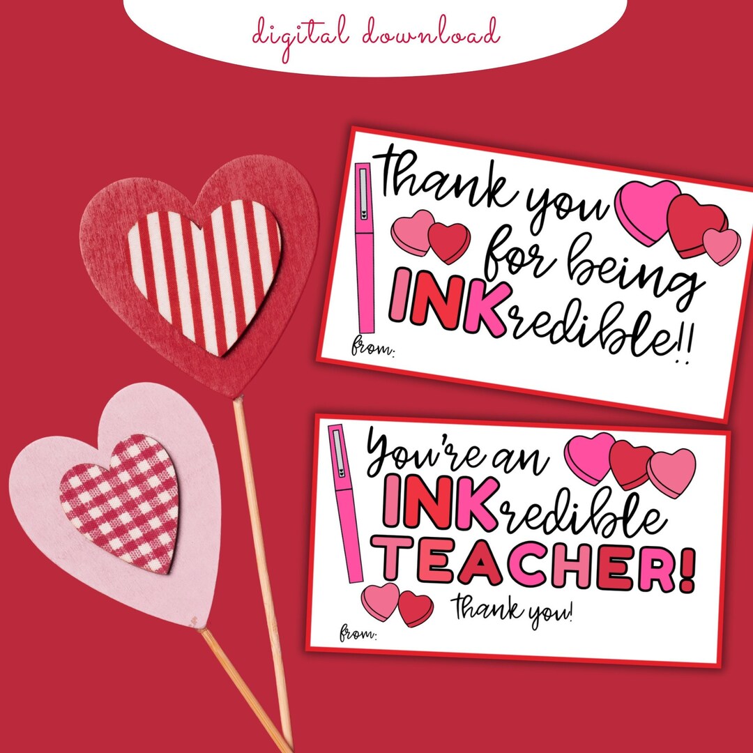 Printable Valentine's Pen Gift Tags: Teacher Valentine (digital ...