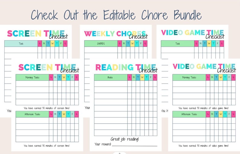 Screen Time Chart, Kids Reward Chart, Sticker Chart,printable, Chore ...
