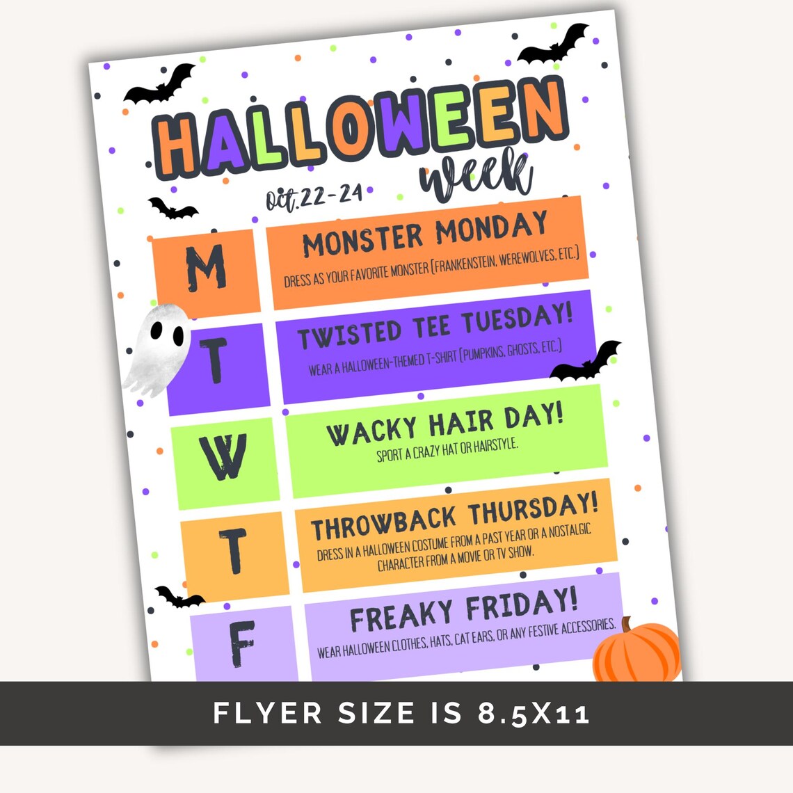 Editable Spirit Week Template: Canva Design (digital Download) - Etsy