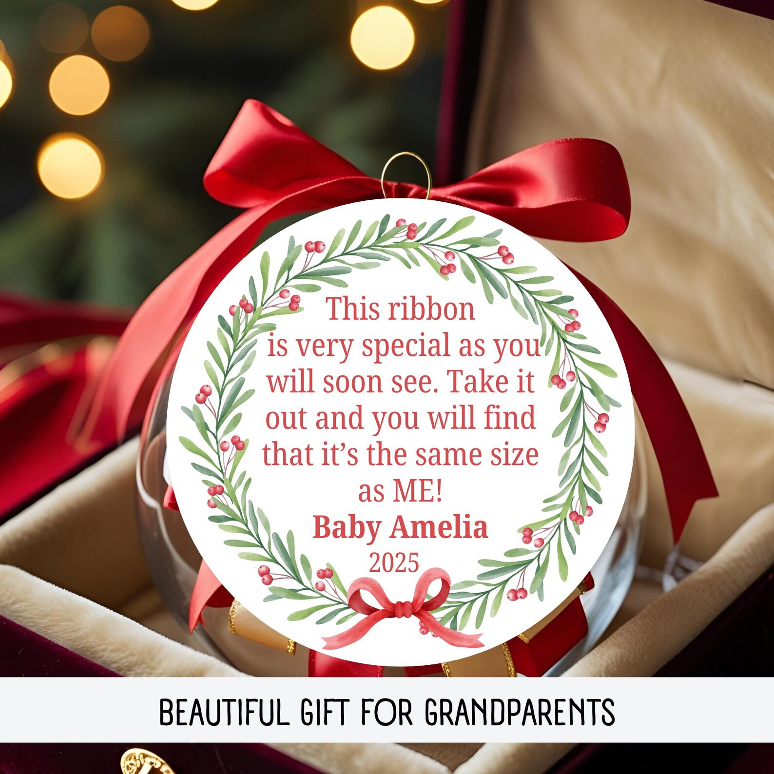 Editable Height Ribbon Ornament Tag: Christmas Keepsake (digital ...