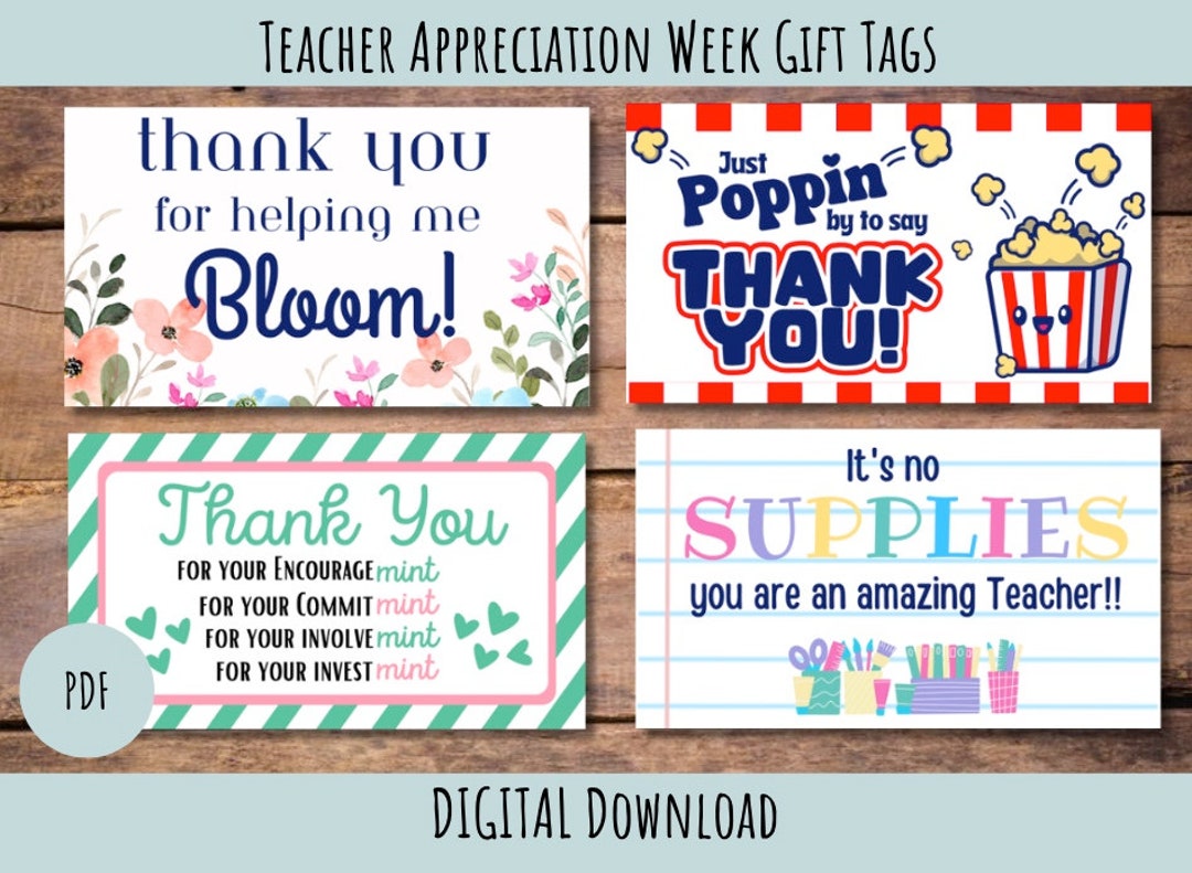 Teacher Gift Tag for the Week, Teacher Thank You Tags, Teacher ...