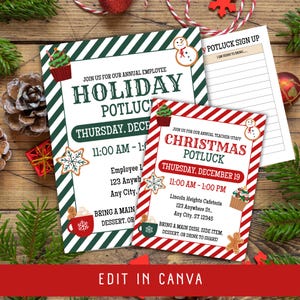 Christmas Potluck Flyer & Sign-up Sheet: Editable Canva Template ...