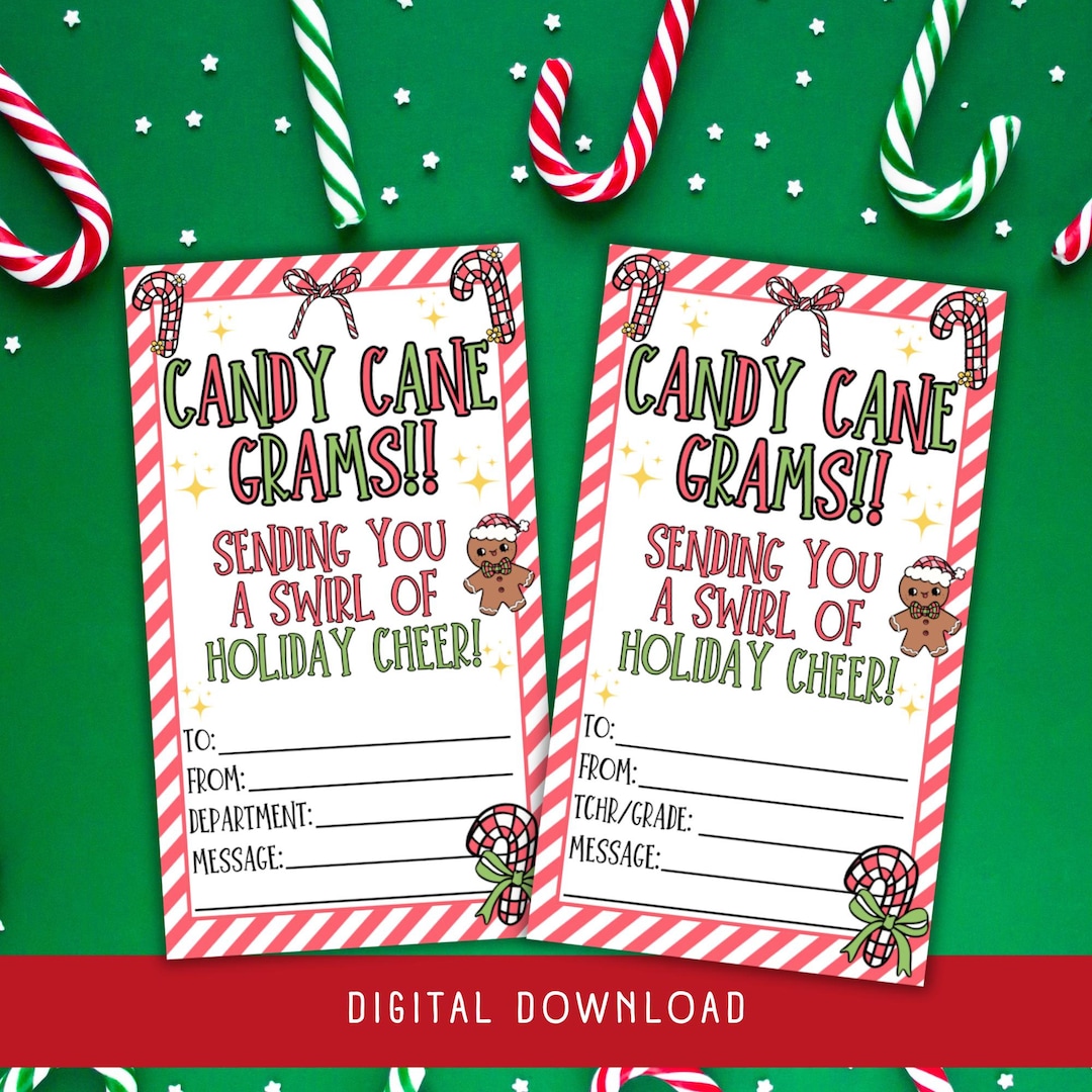 Candy Cane Gram Tags: Holiday Party Favors (digital Download) - Etsy