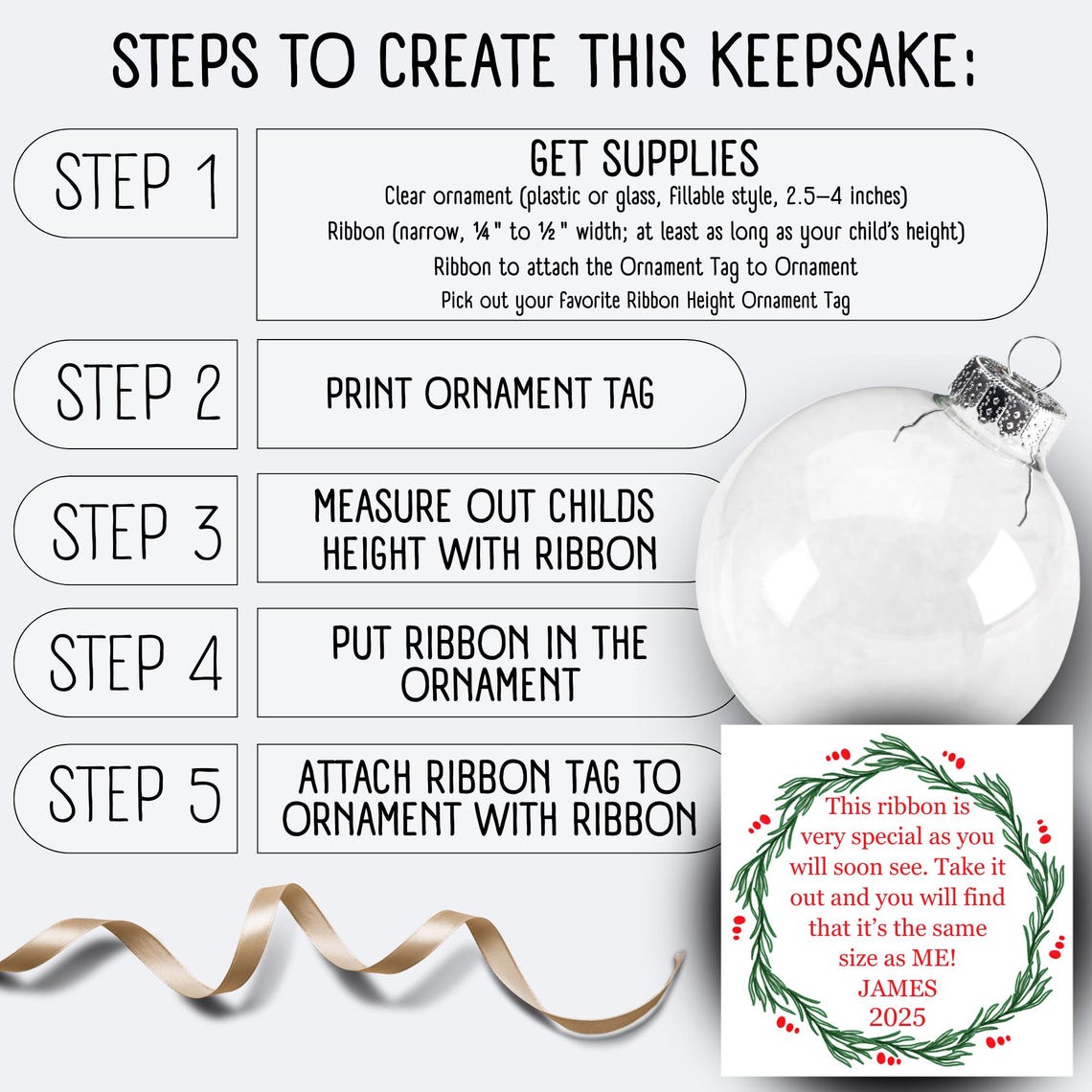 Editable Ribbon Height Christmas Ornament Tag (canva Template) - Etsy