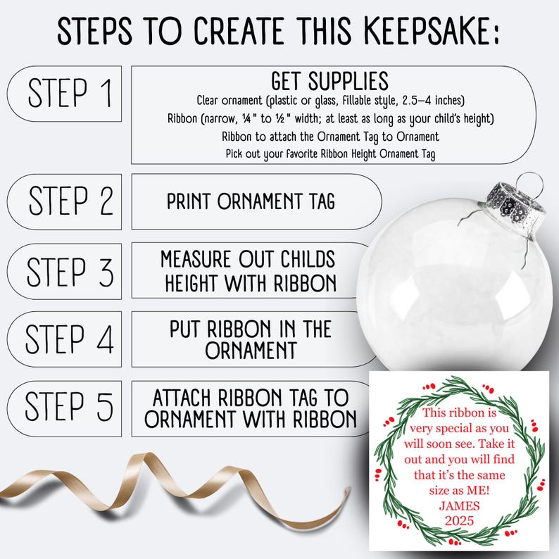 Editable Ribbon Height Christmas Ornament Tag (canva Template) - Etsy