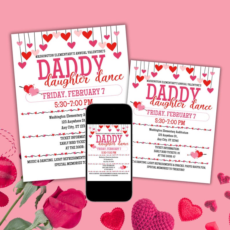 Daddy Daughter Valentine Dance Flyer & Invitation Templates (canva ...