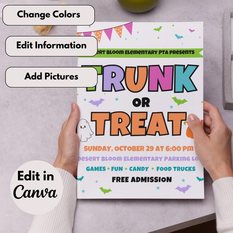 Editable Trunk or Treat Flyer: Halloween Event, PTA (canva) - Etsy