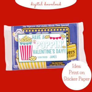 Editable Popcorn Valentine Tags: Printable Kids Cards (digital Download ...