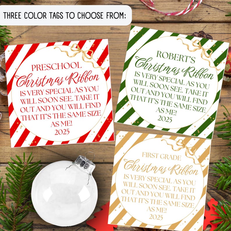 Christmas Ribbon Height Ornament Tag: Keepsake Gift (canva Editable ...