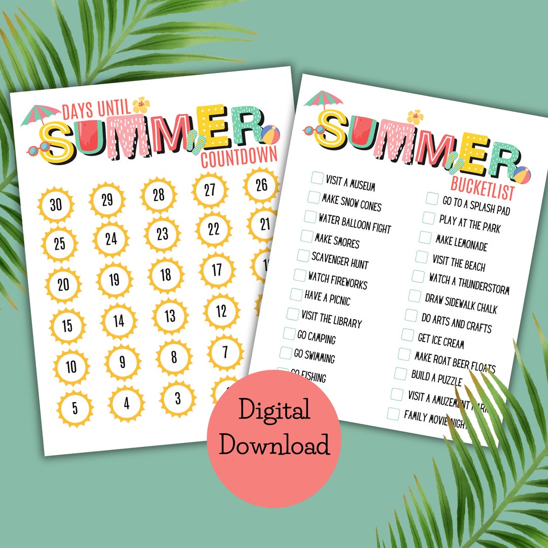 Summer Countdown Bucket List Printable (digital Download) - Etsy