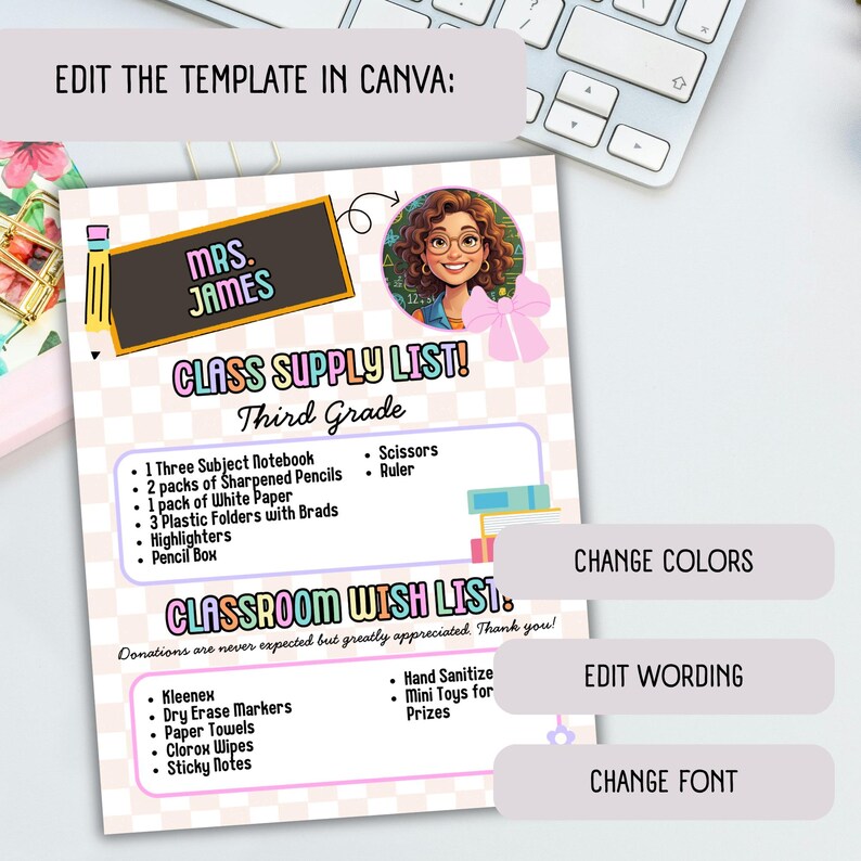 Editable Teacher Supply List Template: Classroom Wish List (canva PDF ...