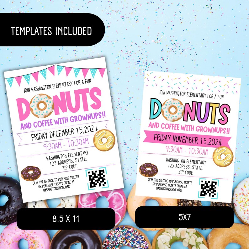 Donuts With Grownups Flyer: Editable Canva Template (digital Download ...