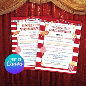 Circus Teacher Appreciation Week Schedule: Editable Carnival Signs ...