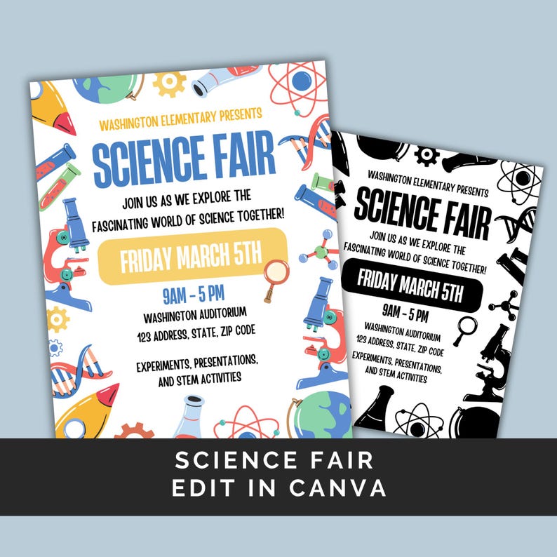 Editable Science Fair Flyer Templates: Canva Design (A4) - Etsy
