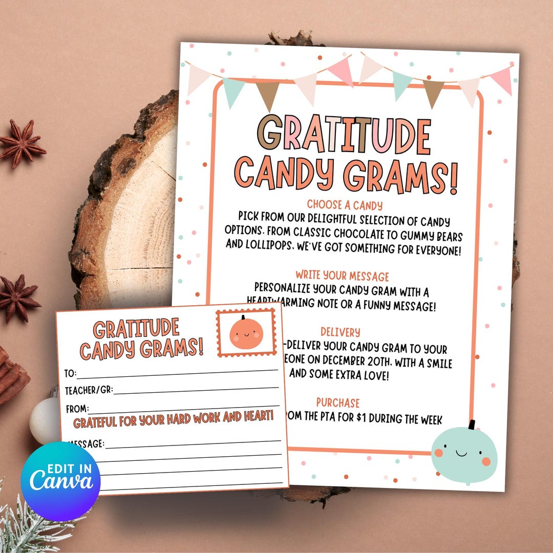 Gratitude Candy Grams | Printable Thank You Notes (PDF) - Etsy