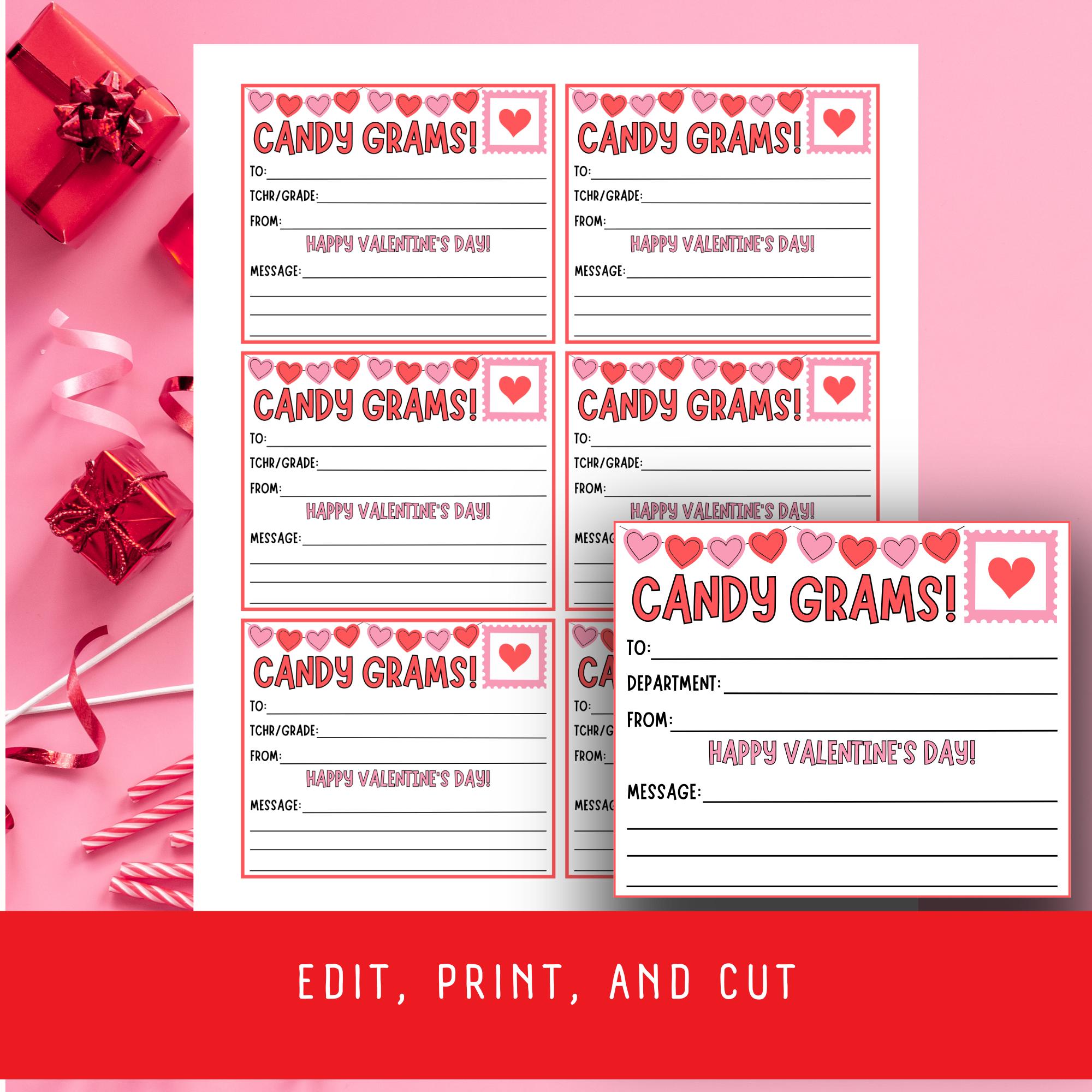 Valentine Gram, Candy Gram Printable, Valentine Candy Gram, Candy Gram ...