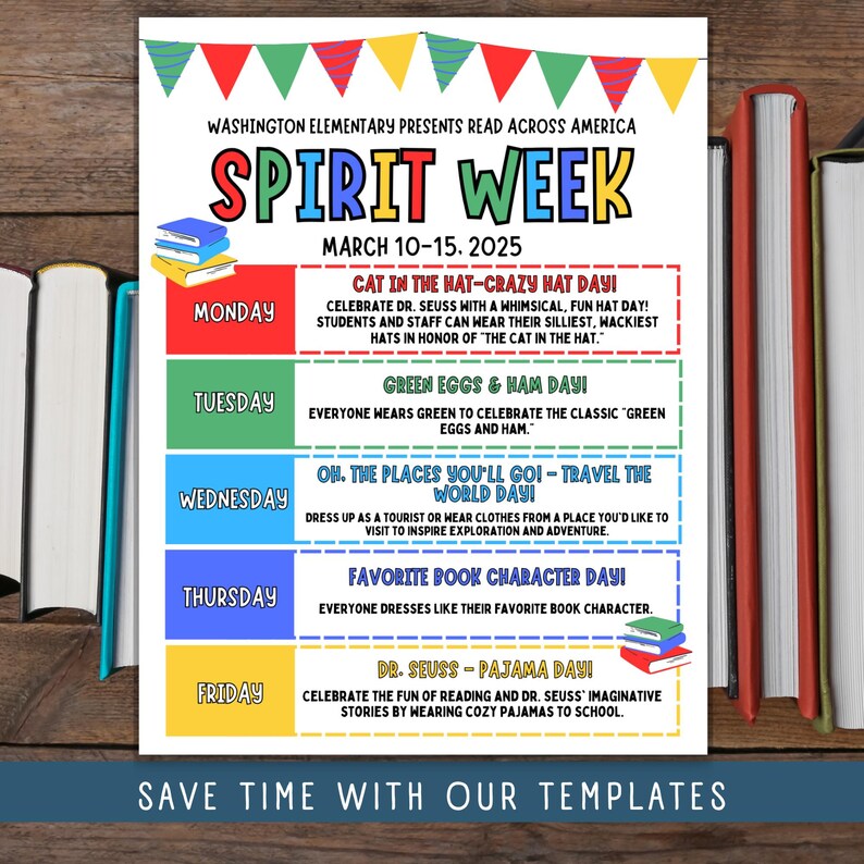 Reading Week, Spirit Week Flyer, Dr Seuss Week, School Spirit Week, Oh ...