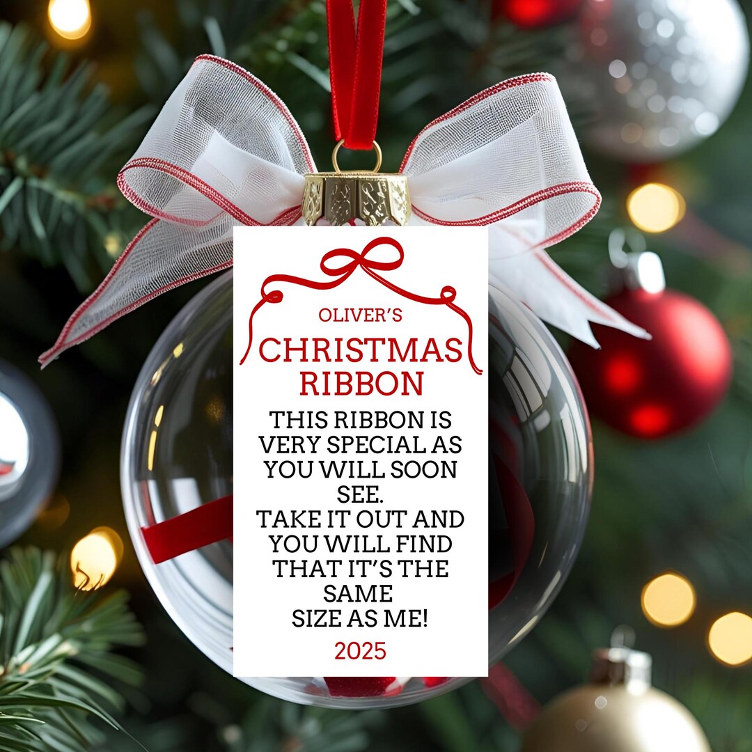 Editable Christmas Ornament Tag: Ribbon Height Keepsake (canva Template ...
