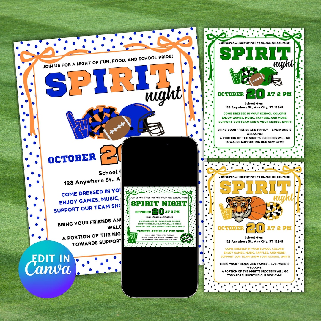 Editable School Spirit Flyer, School Spirit Night Party, Spirt Night ...