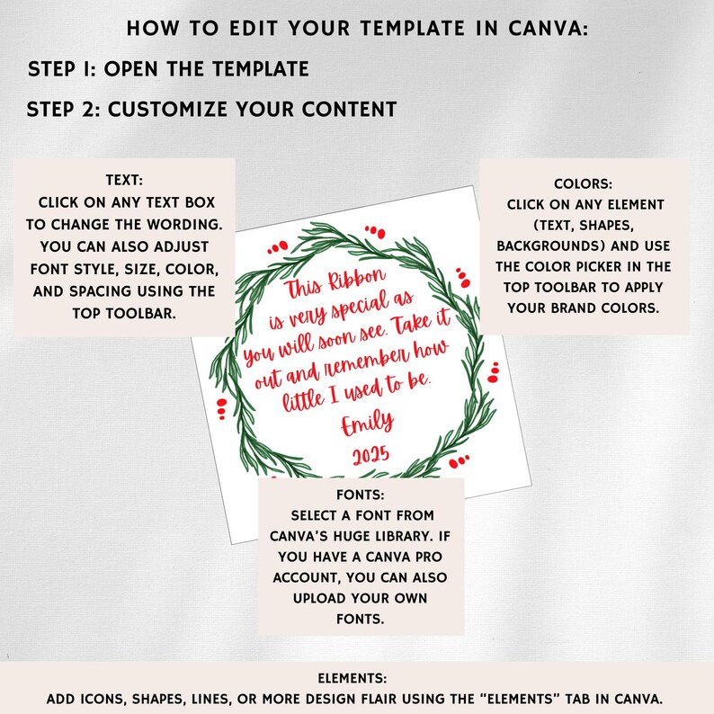 Editable Christmas Ornament Tag: Ribbon Height Keepsake (canva Template ...