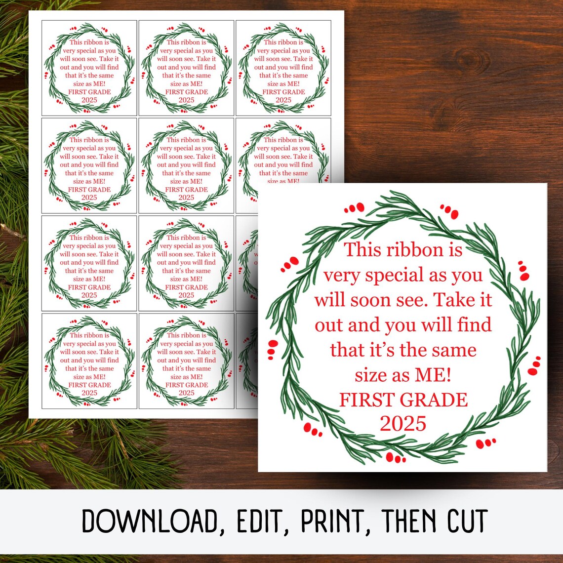 Editable Ribbon Height Christmas Ornament Tag (canva Template) - Etsy