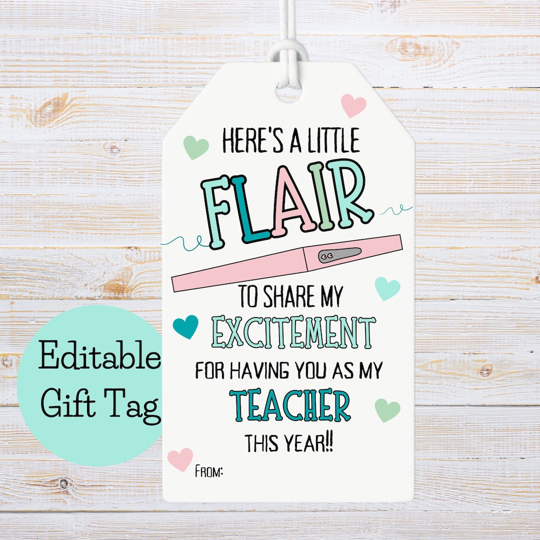 Flair Pen Tag, Back to School Teacher Gift Tag, Thank You Tag, First ...