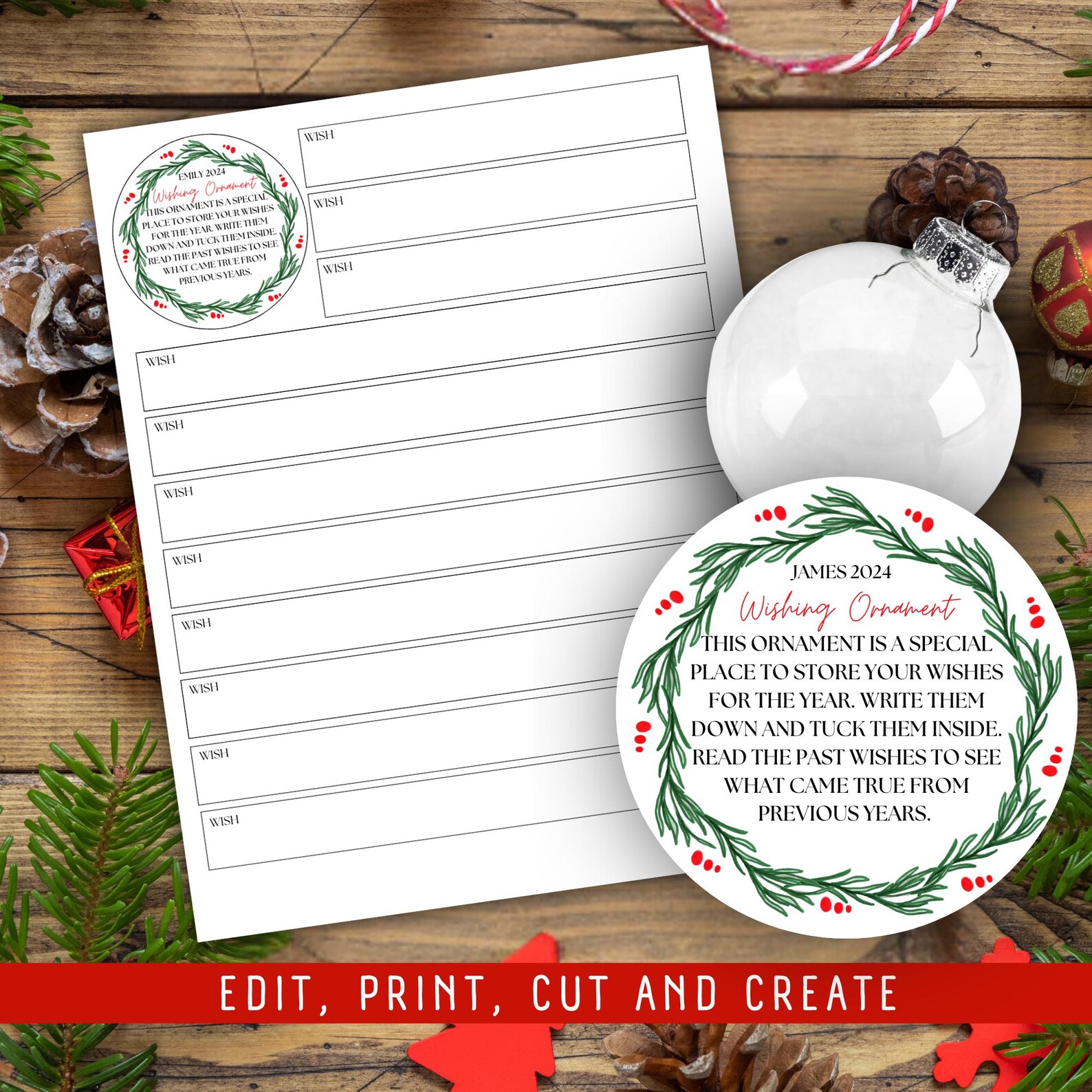 Editable Wishing Ornament Tag: Christmas Class Craft (digital Download ...