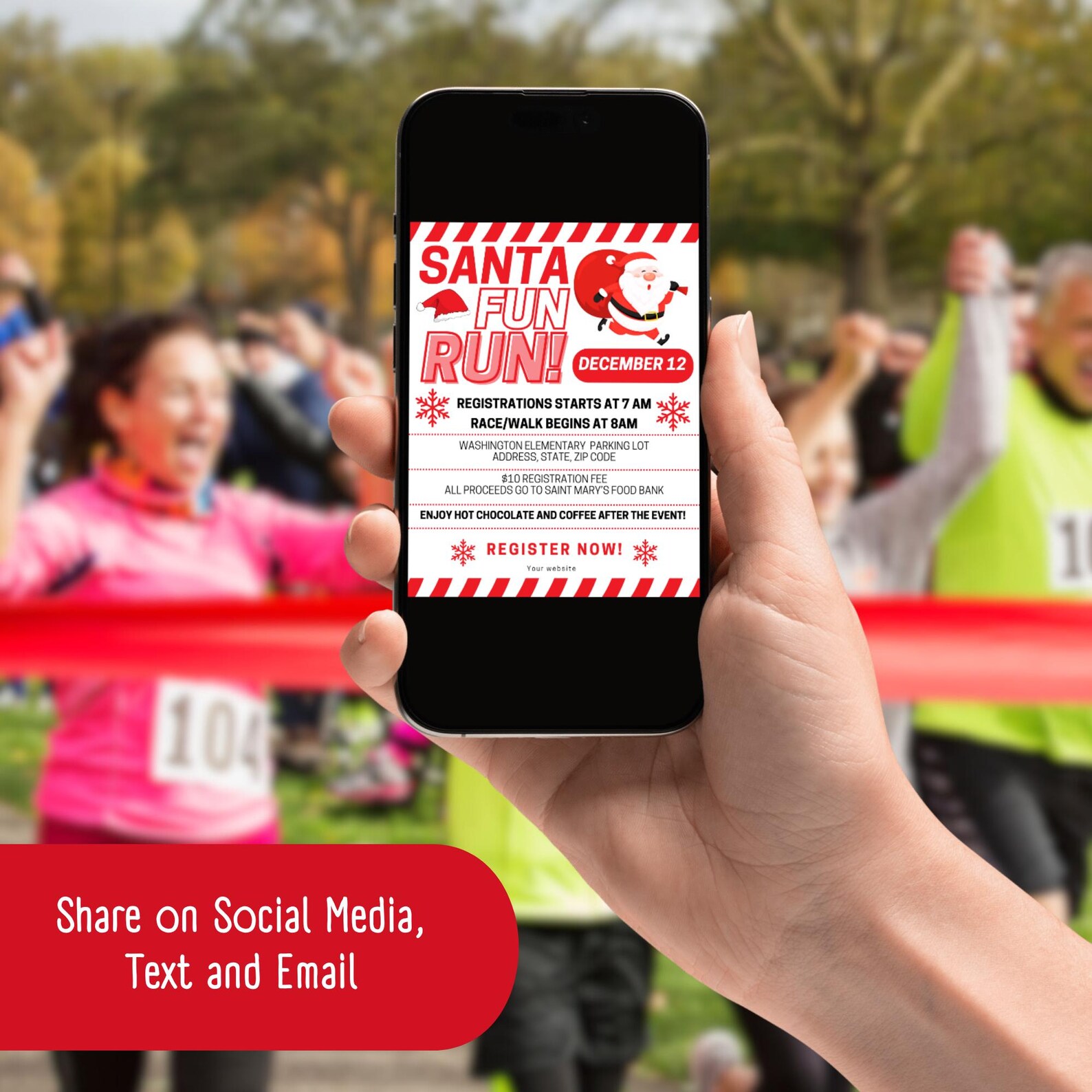 Santa Fun Run Flyer: Editable Charity Event Template (digital Download ...