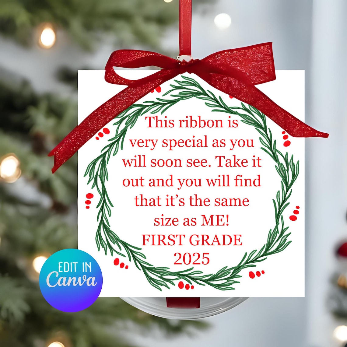 Editable Ribbon Height Christmas Ornament Tag (canva Template) - Etsy