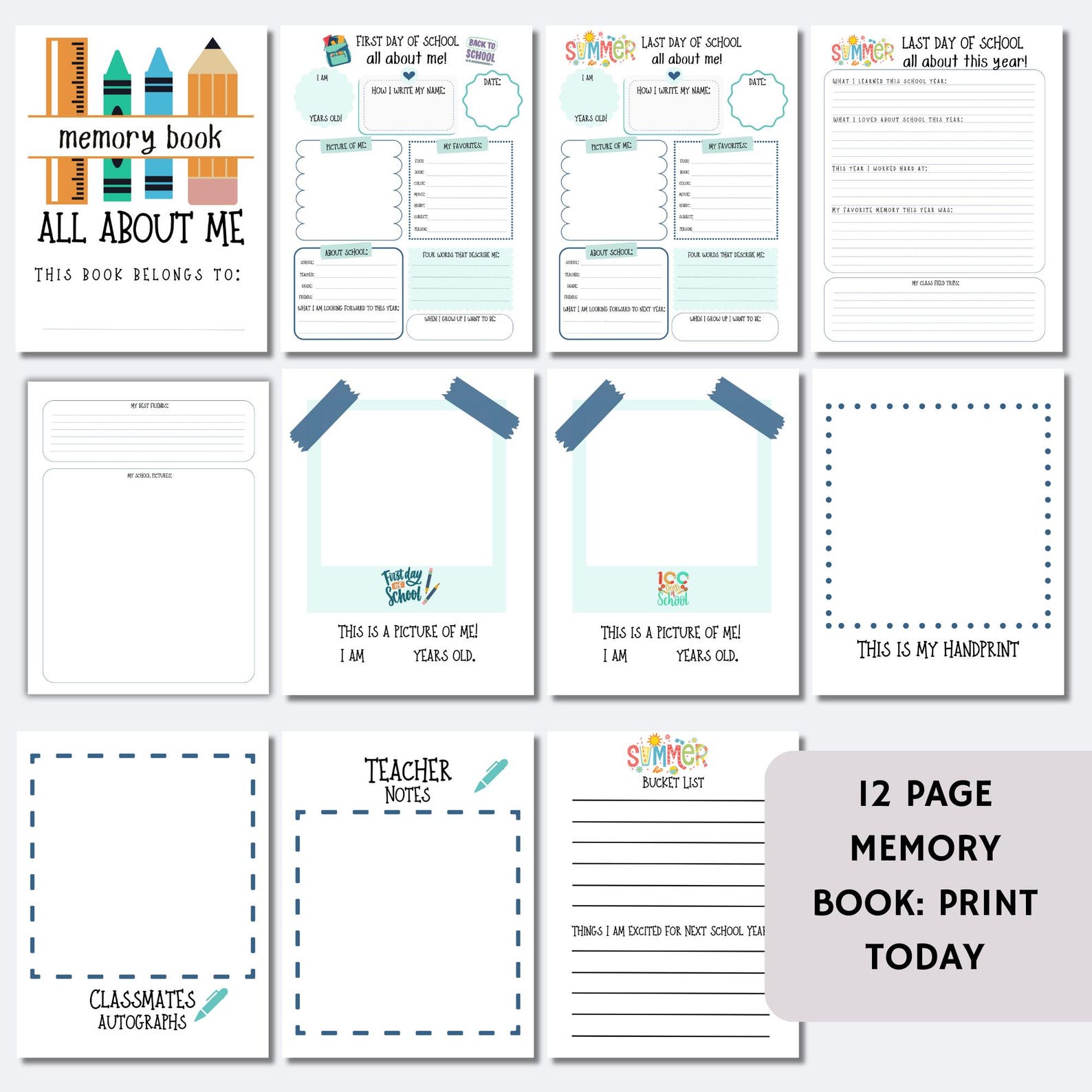 School Memory Book: Grade School Keepsake Printable (PDF Download) - Etsy